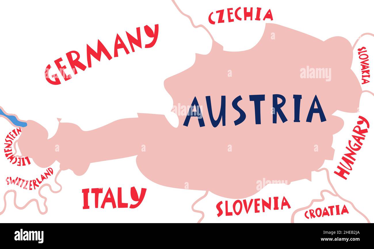 Carte stylisée vectorielle dessinée à la main de l'Autriche et des pays ...