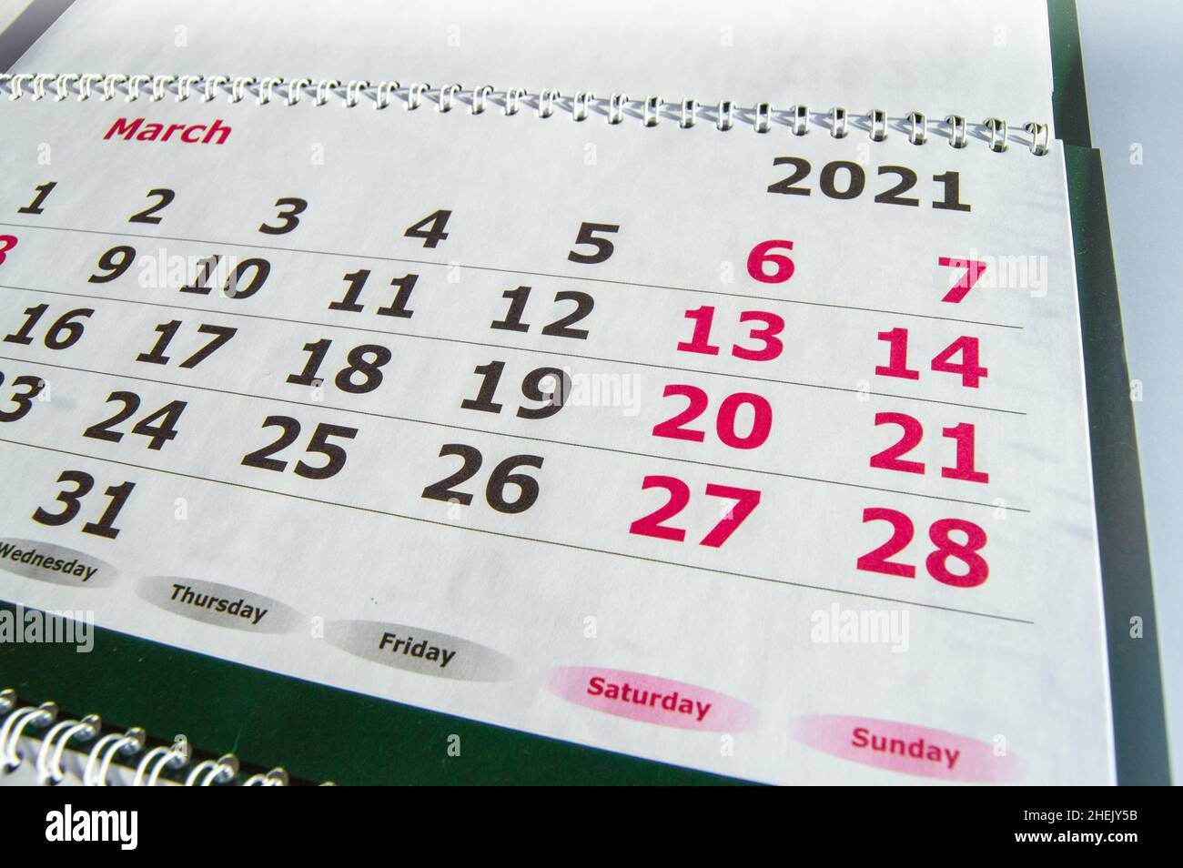 Calendrier de mars 2021.Calendrier mural en papier, vue du dessus Photo ...