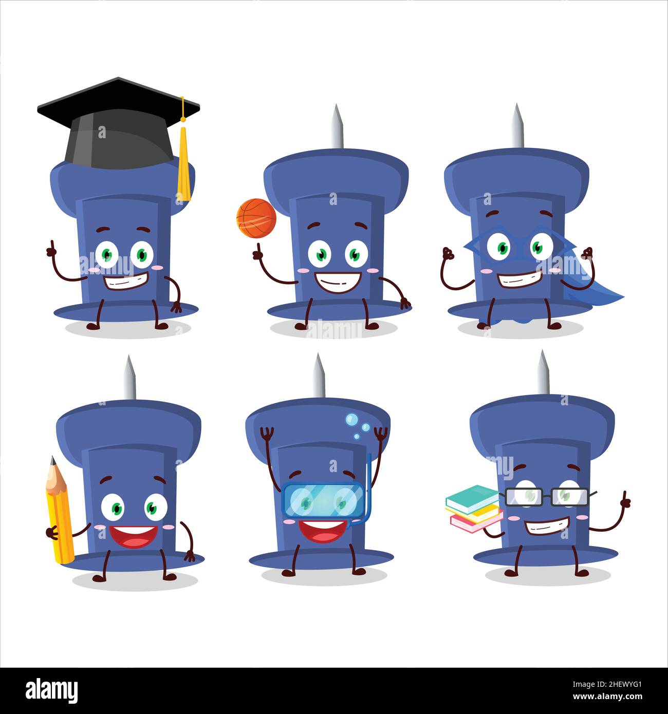 Élève d'école de personnage de dessin animé de punaise bleu avec ...