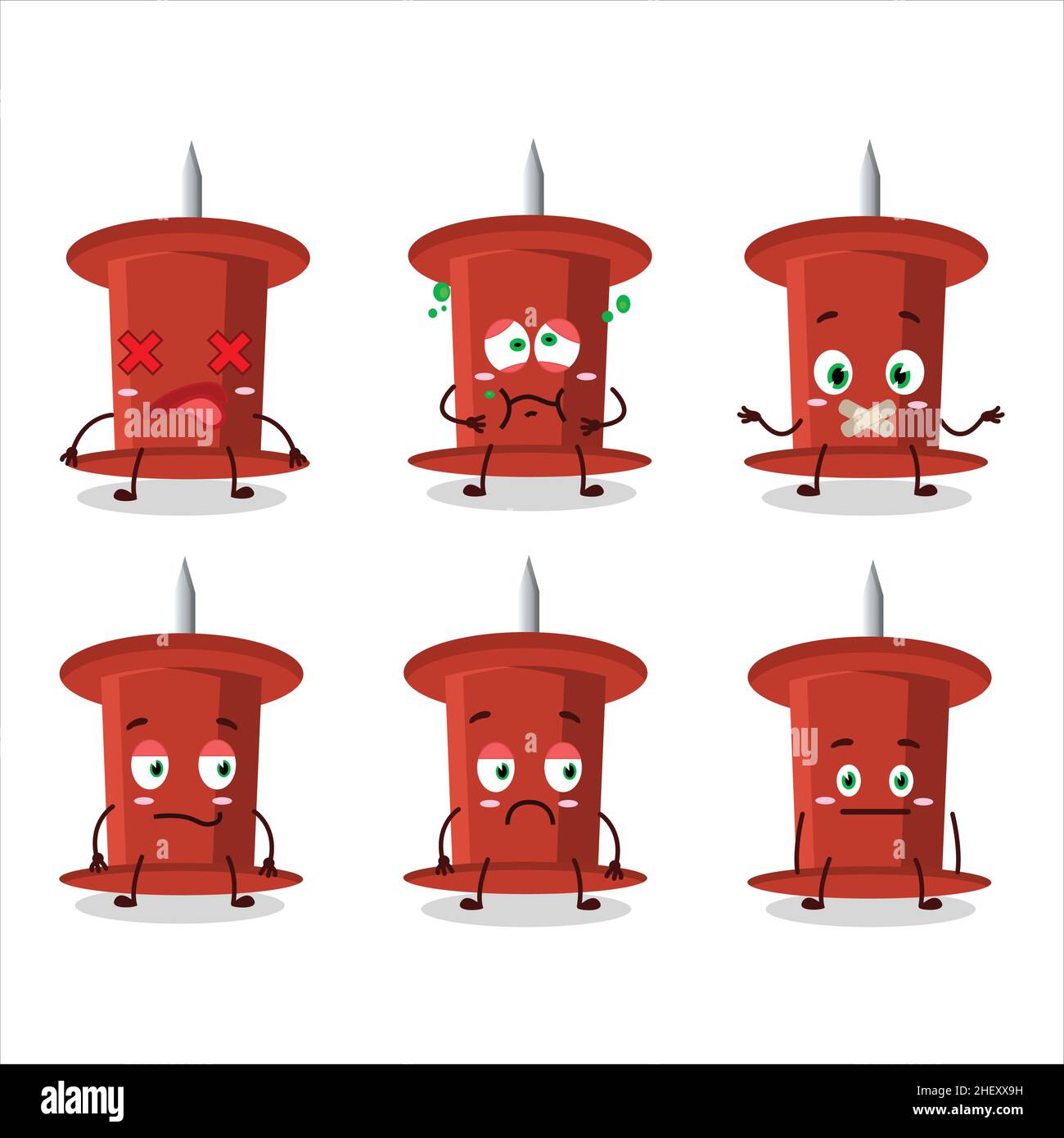 Personnage de dessin animé rouge à punaise avec expression de corde ...