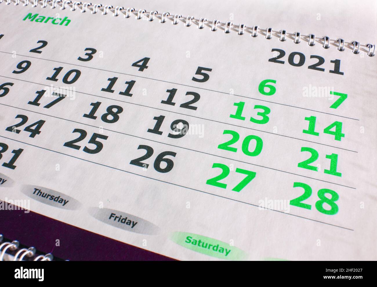 Calendrier de mars 2021.Calendrier mural en papier, vue du dessus Photo ...