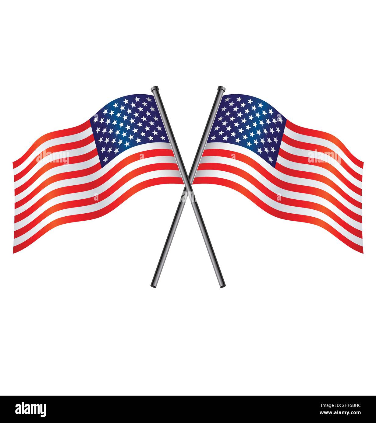 Doubles drapeaux américains croisés volant sur les poteaux drapeau ...