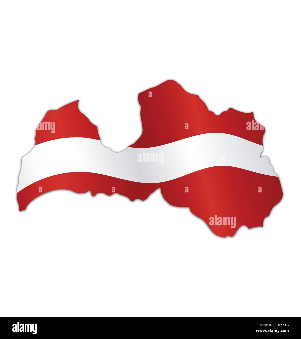 Drapeau letton agitant dans une carte simplifiée du symbole de lettonie ...