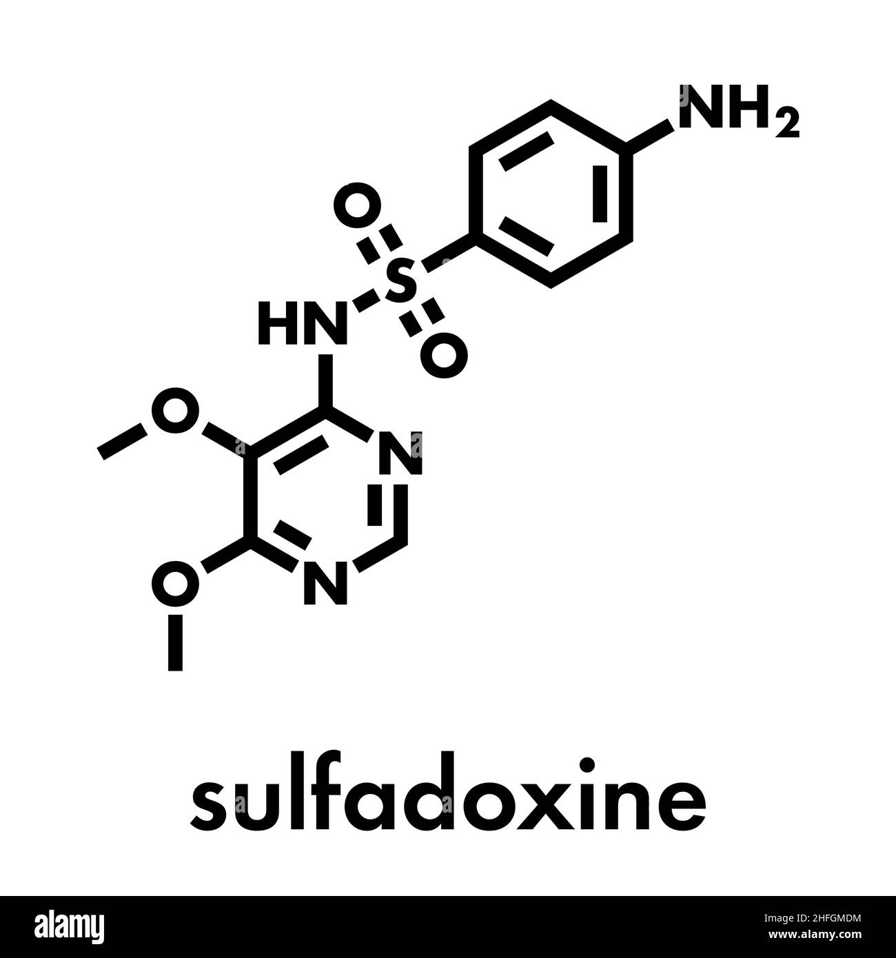Molécule de drogue de paludisme sulfadoxine (classe sulfamide).Formule ...