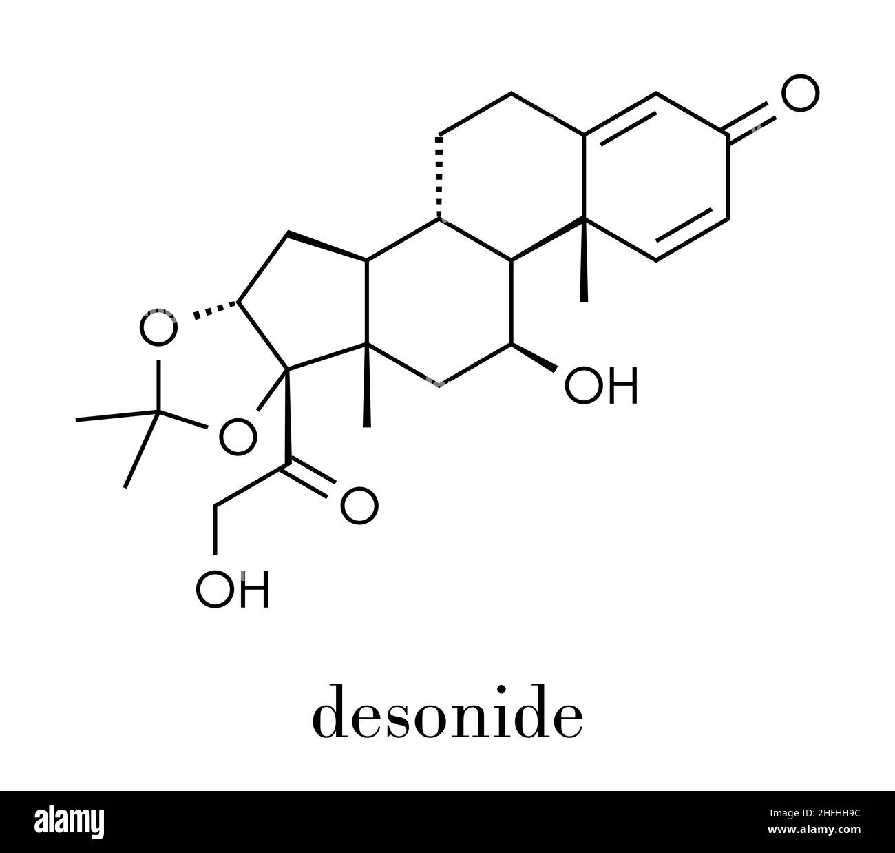 Desonide topical corticosteroid drug molecule. Skeletal formula Image ...