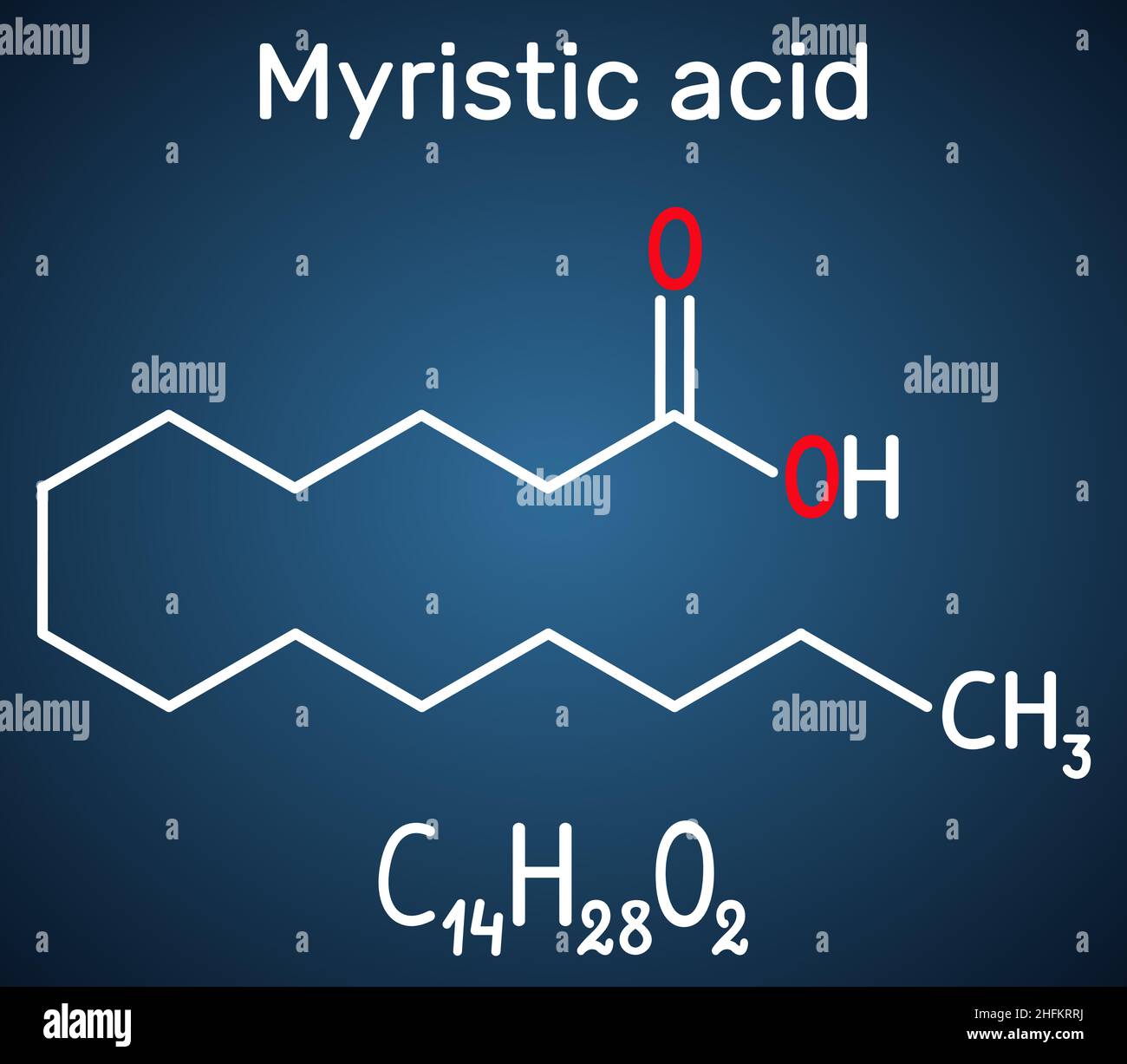 Molécule d'acide myristique (tétradécanoïque).C'est de l'acide gras ...