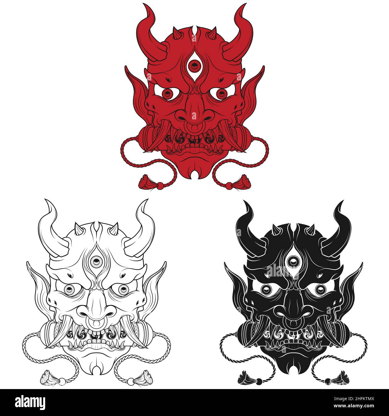 Illustration vectorielle masque Hannya kabuki, démon Oni japonais Image ...