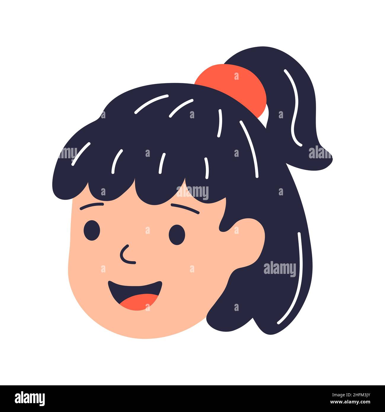 Illustration du visage de fille souriante.Enfant de style dessin animé ...