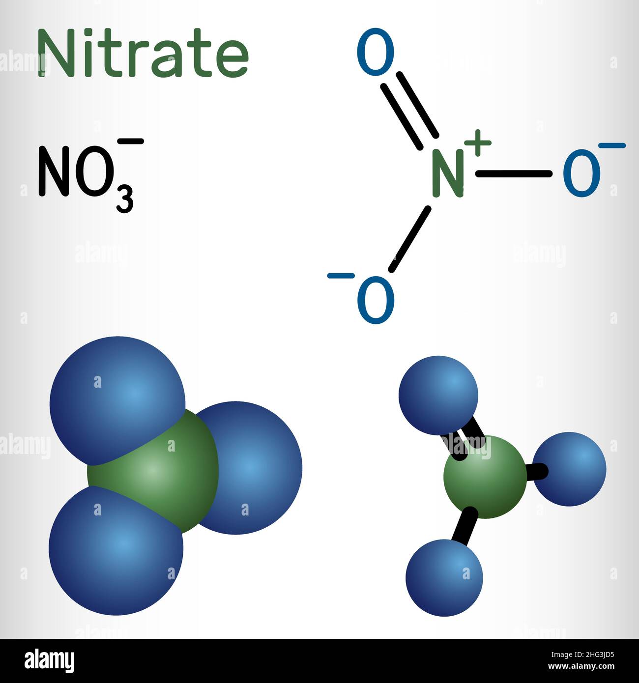 Molécule d'anion nitrate.Les sels d'acide nitrique contenant cet ion ...