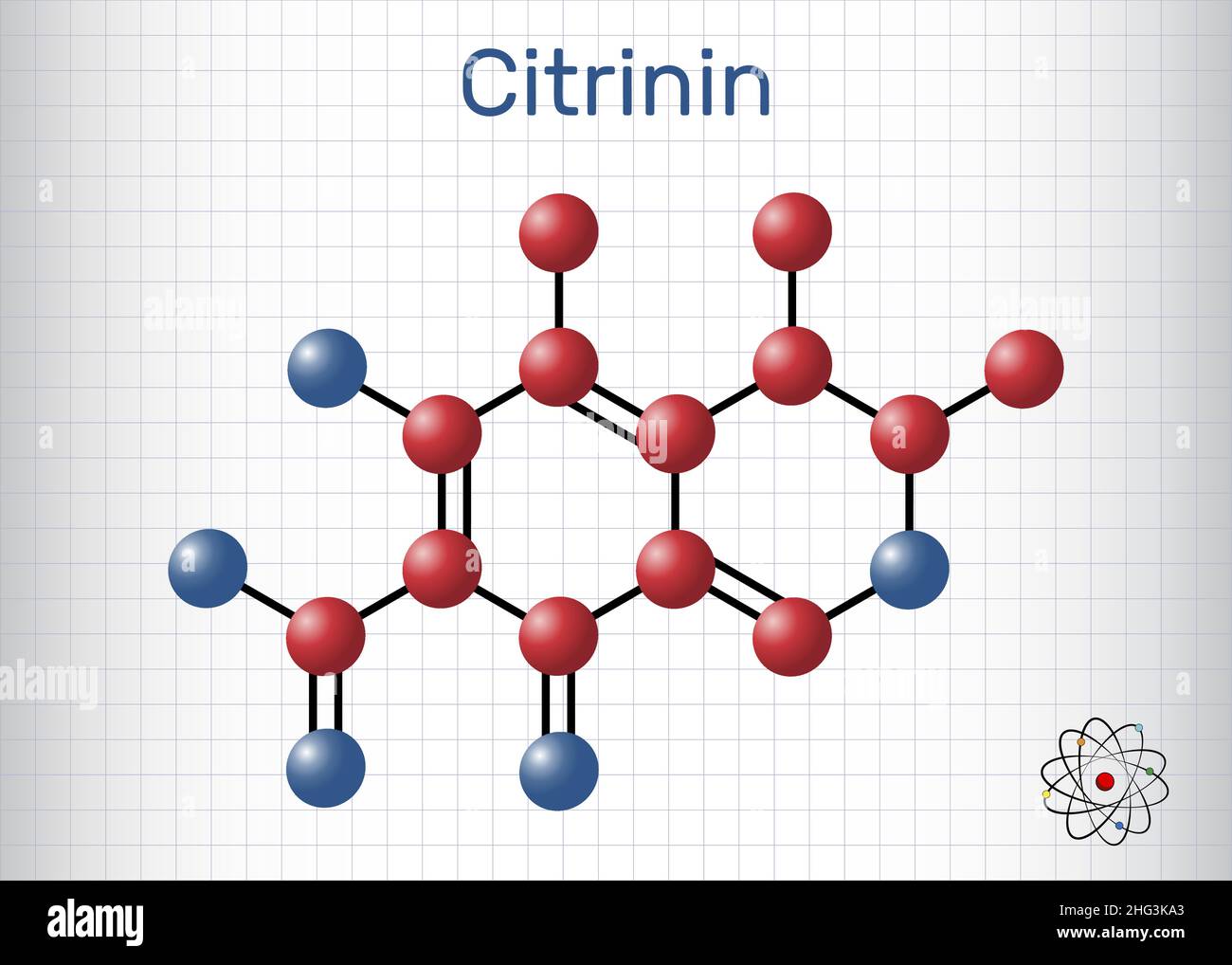 Molécule de citrinine.Il s'agit d'un antibiotique et d'une mycotoxine ...