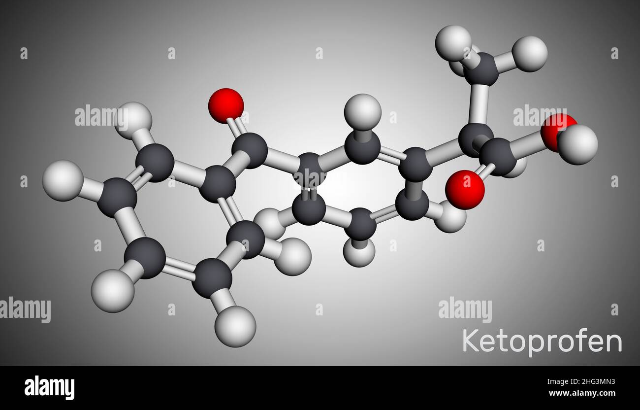Molécule de kétoprofène.Il s'agit d'un dérivé de l'acide propionique ...