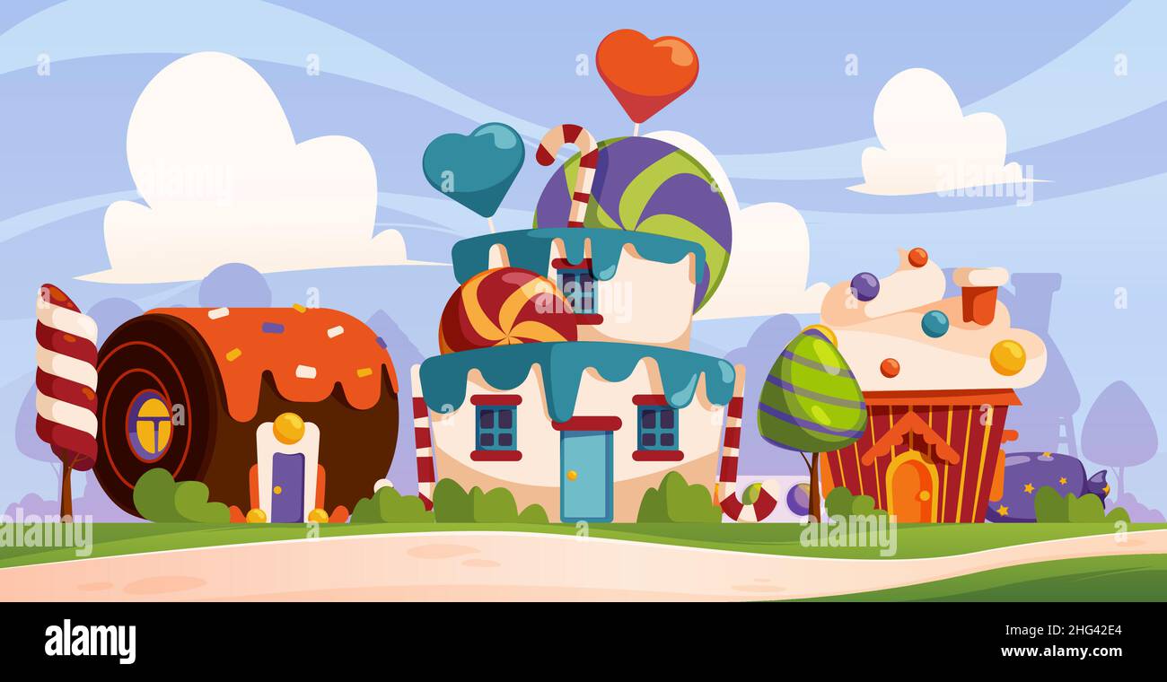 Fond de bonbons.Fantastique monde savoureux avec cupcakes bonbons et ...