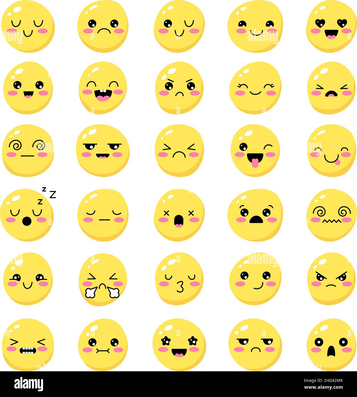 Collection Smiles.Émoticônes mignons visages humains émotions colère ...