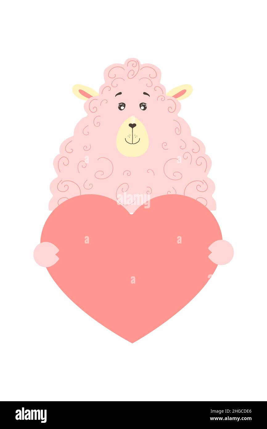 Mignon dessin animé mouton bélier animal mutton tient un coeur signe ...