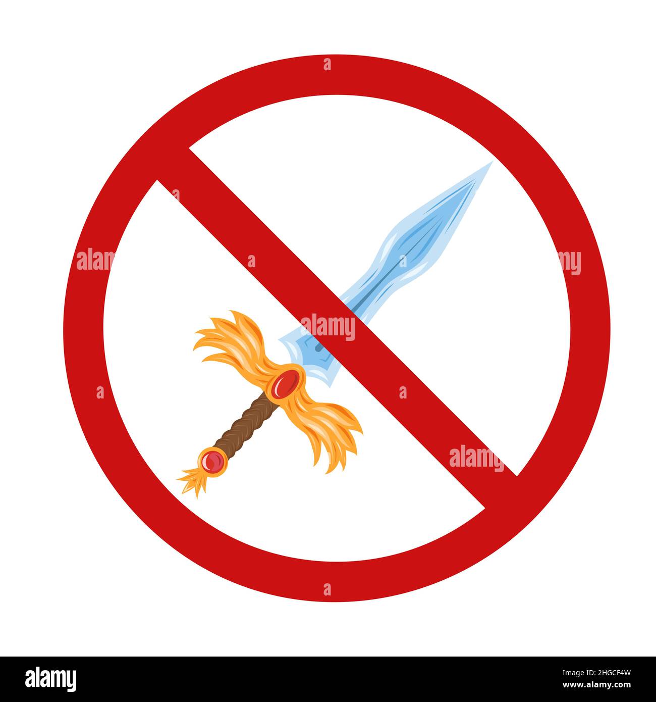 Épée de dessin animé médiéval de vecteur dans un signe rouge interdit ...
