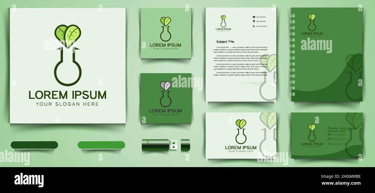 Feuille et tube à essai, logo de laboratoire sain et modèle de marque d ...