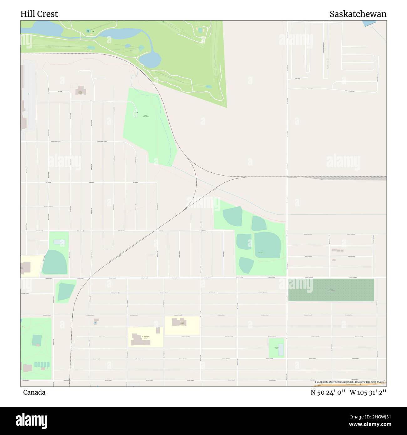 Hill Crest, Canada, Saskatchewan, N 50 24' 0'', W 105 31' 2'', carte ...