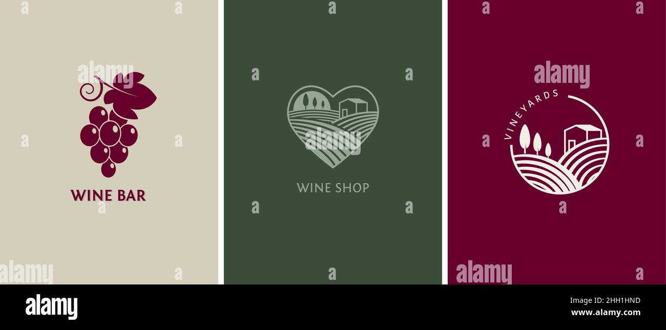 Vin, vignoble, collection de logos de cave de vinification naturelle ...