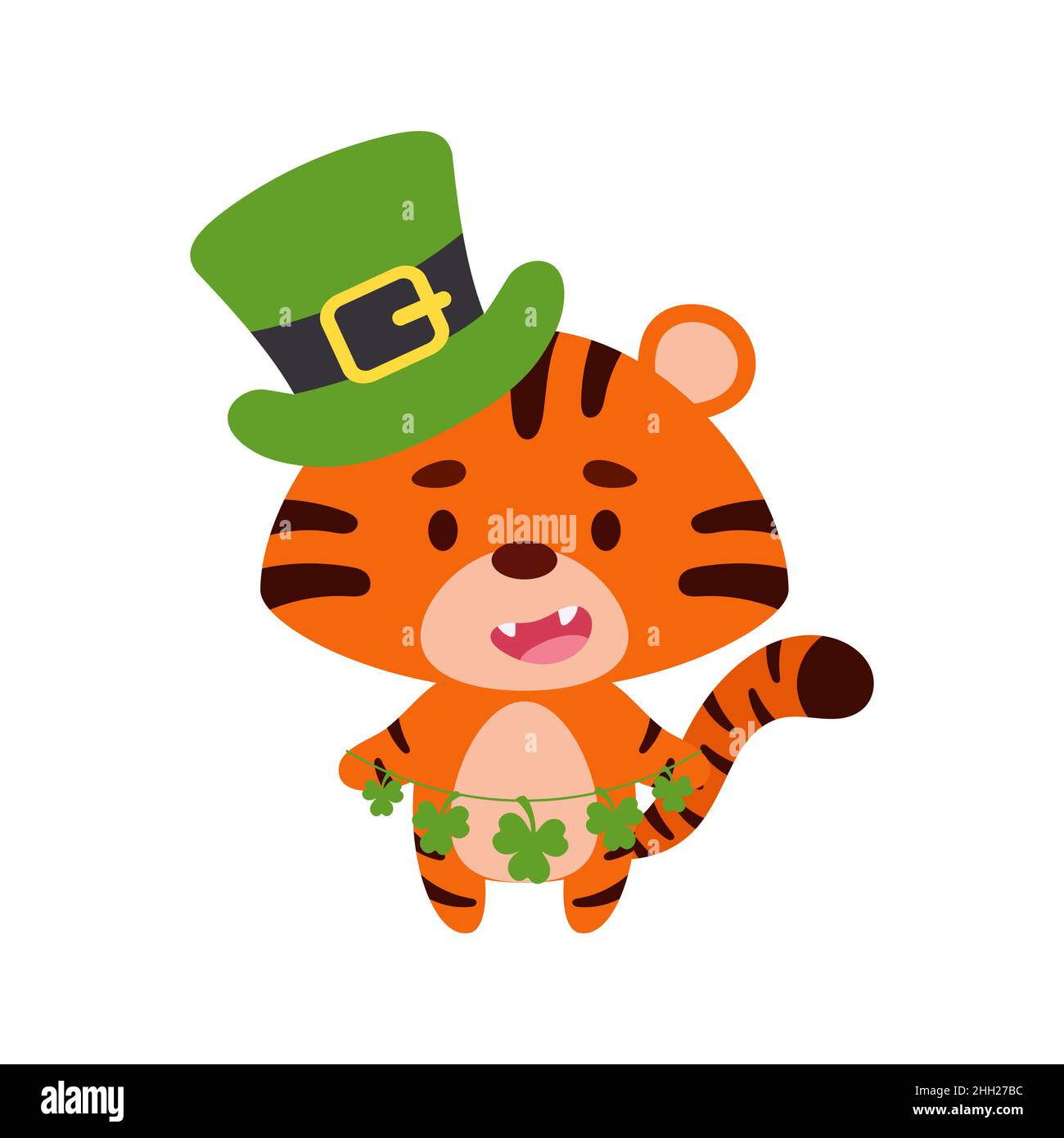 Joli tigre dans le chapeau de lepretchaun de la Saint-Patrick contient ...