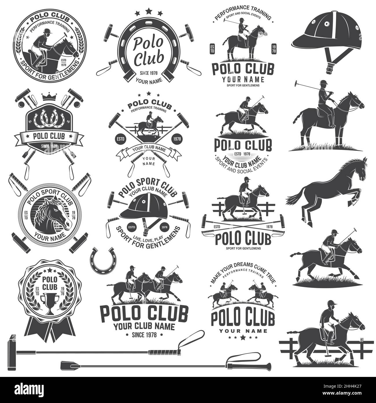 Ensemble de badges, patches, emblèmes, logos de club de polo ...