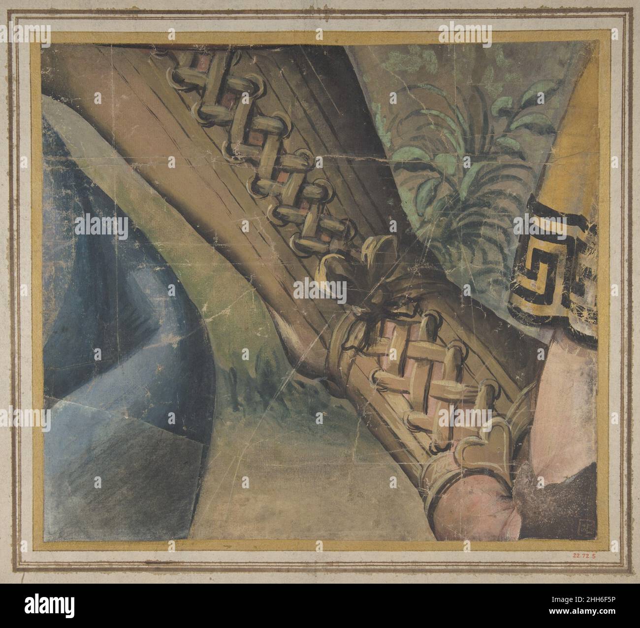 Fragment d'un dessin animé de tapisserie: Pied dans un Buskin, drapery ...