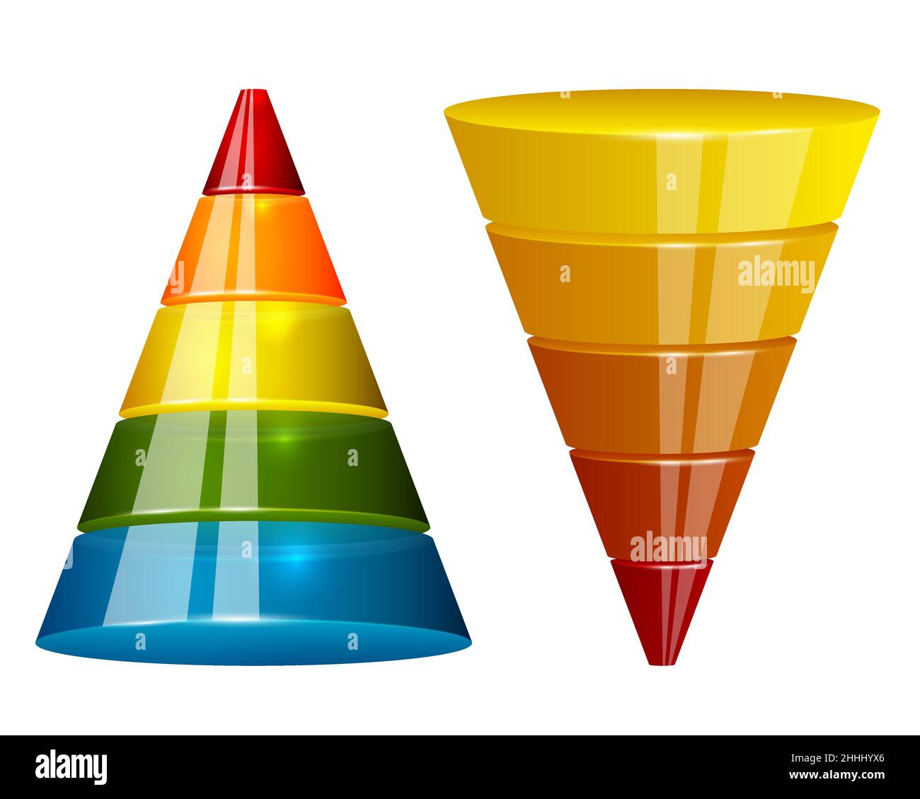 Entonnoir de vente semi-transparent et pyramide pour infographie ...