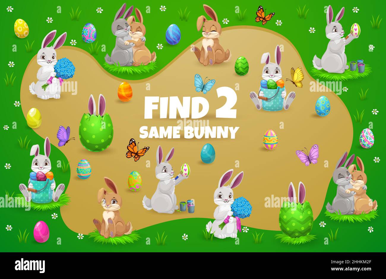 Jeu pour enfants de Pâques avec lapins et œufs de dessin animé.Scénario ...