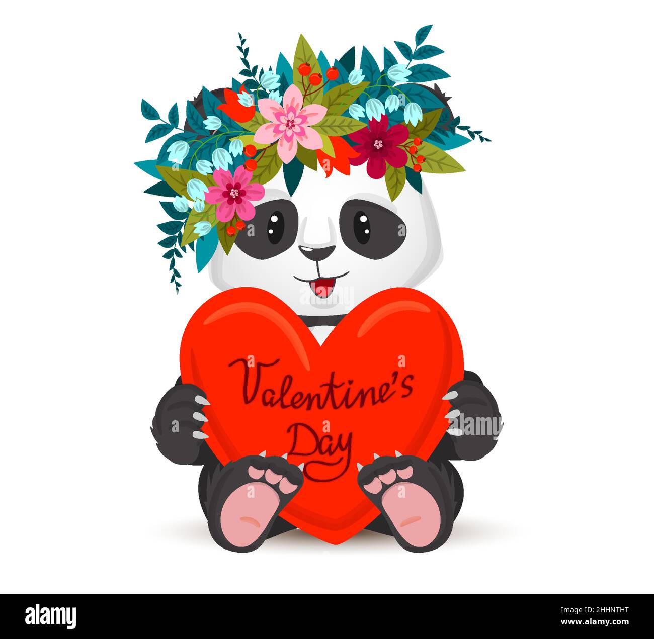 La Saint-Valentin, un petit panda dans une couronne de fleurs sur sa ...