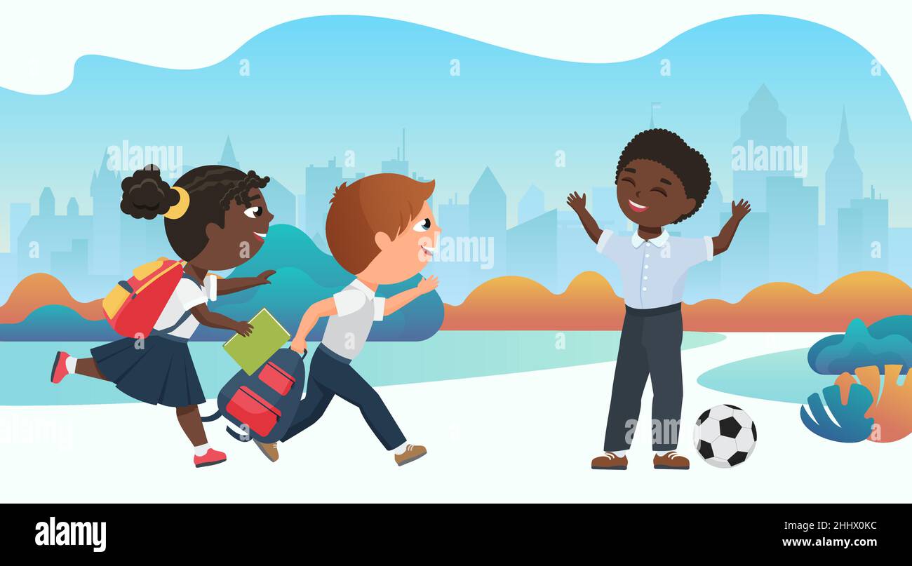 Des enfants heureux jouant ensemble dans l'illustration vectorielle de ...