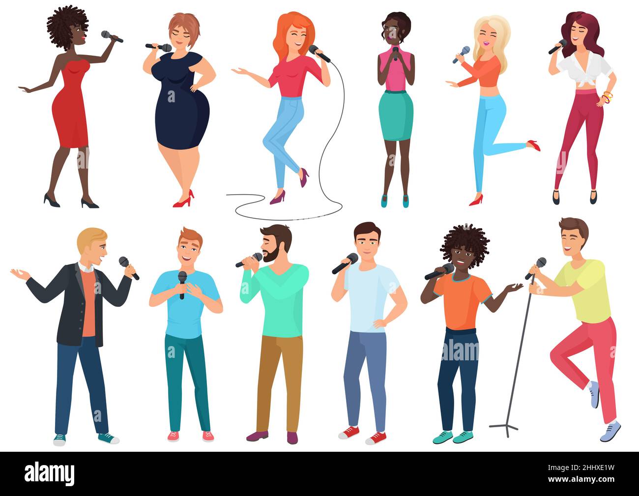 Chanteuse chanteuse chantant mic Banque d'images vectorielles - Alamy