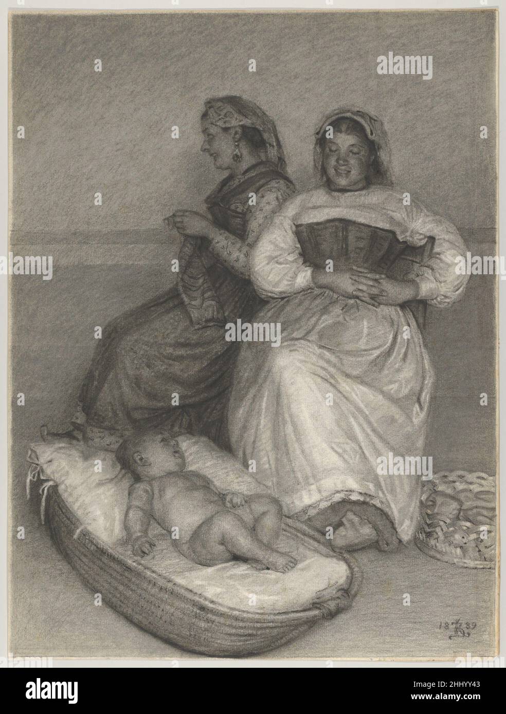 Deux femmes italiennes assises avec un bébé dans un berceau 1889 ...