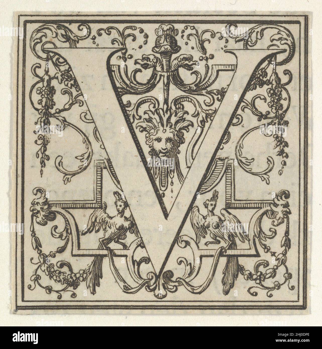 Lettre V romaine Alphabet avec décoration Louis XIV 18th siècle Bernard ...