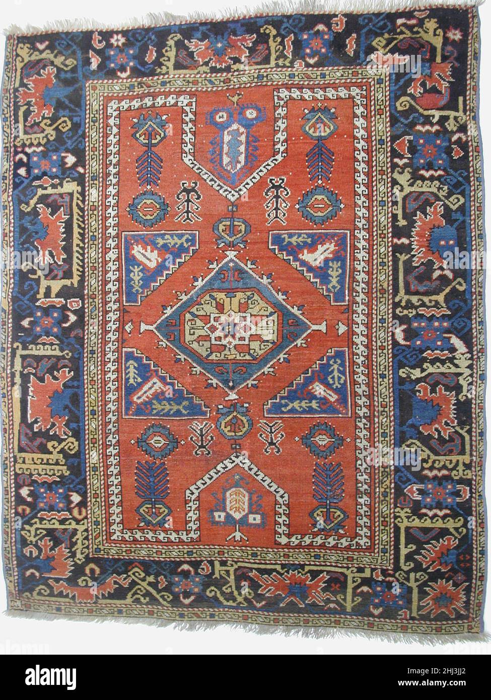 Tapis probablement fin 18th siècle dans cette interprétation abstraite ...