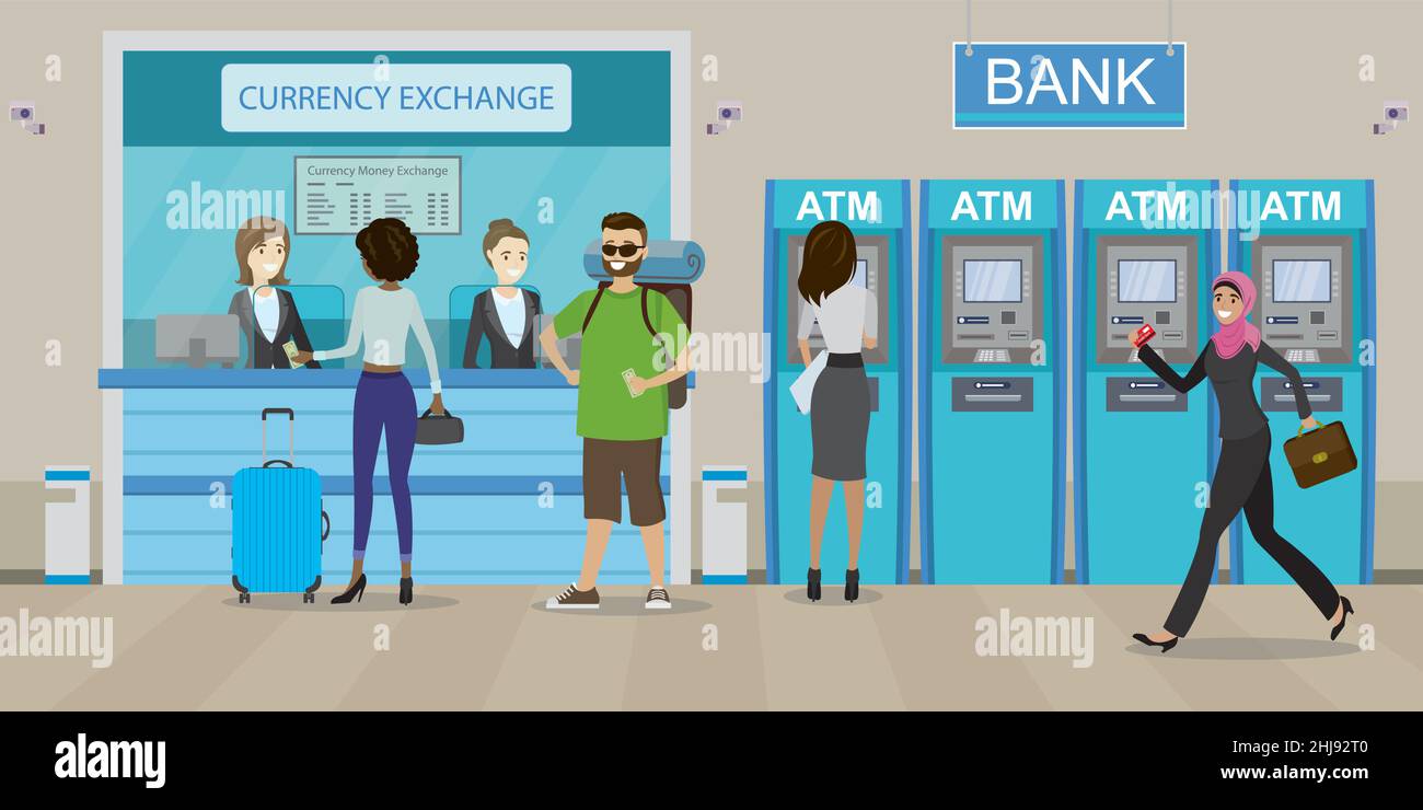 Guichet bancaire ou service de change avec les gestionnaires et les ...