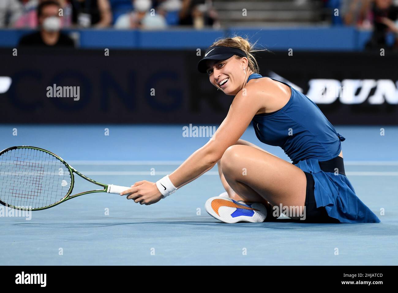 Sydney, Australie, 15 janvier 2022.Paula Badosa, d'Espagne, célèbre la ...