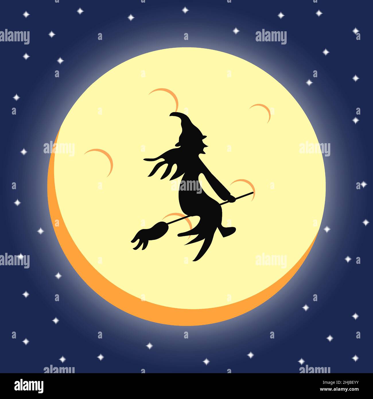 illustration vectorielle d'une silhouette de sorcière sur un ciel ...