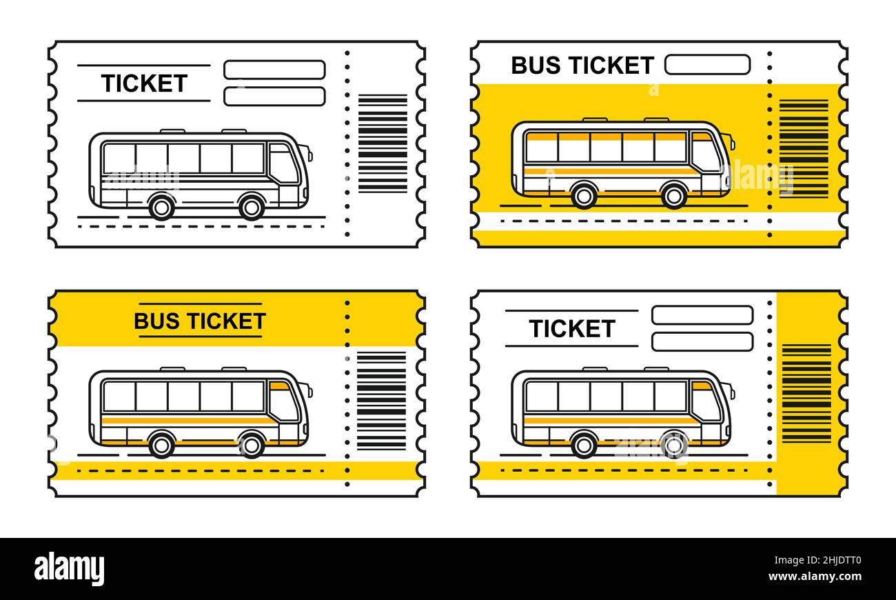 Billet de bus, Autobus transports publics passe contour icône ensemble ...