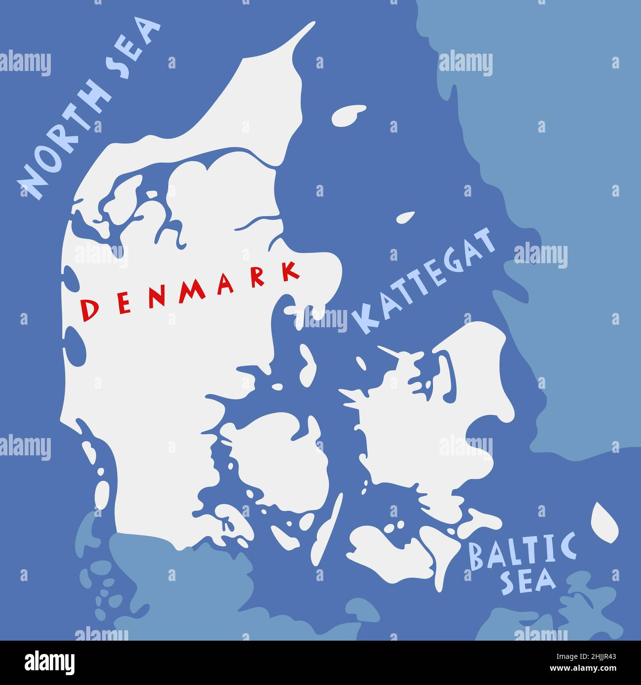 Carte stylisée vectorielle dessinée à la main des eaux du Danemark et ...