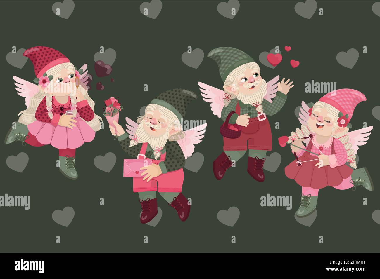 aquarelle valentine jour gnomes collection design vecteur illustration ...