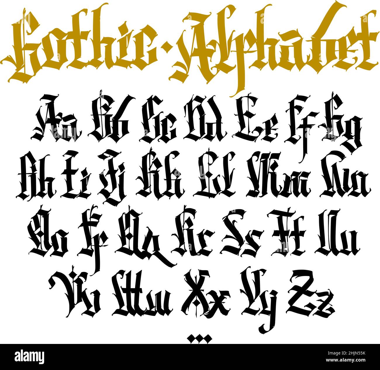 Gothique, alphabet anglais.Vecteur.Lettres à la mode latine médiévale ...