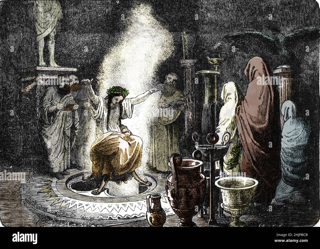 Religion grecque antique : 'une pythonisse (ou pythie) oracle du temple d'Apollon a Delphes ...