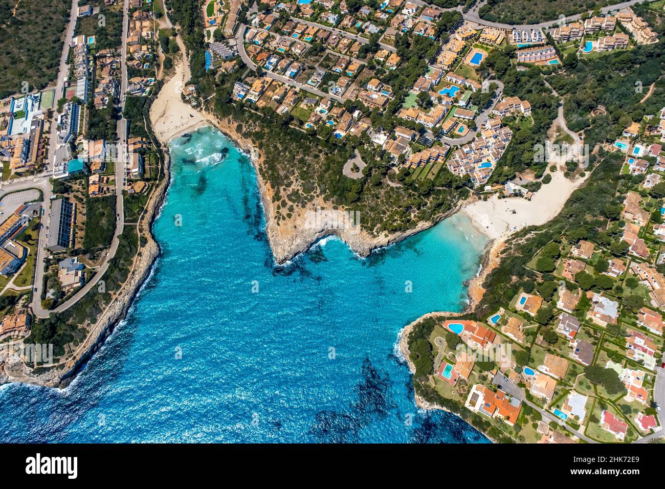 Vue aérienne, baie de Cala Anguila avec plage Playa de Cala Mandia et ...