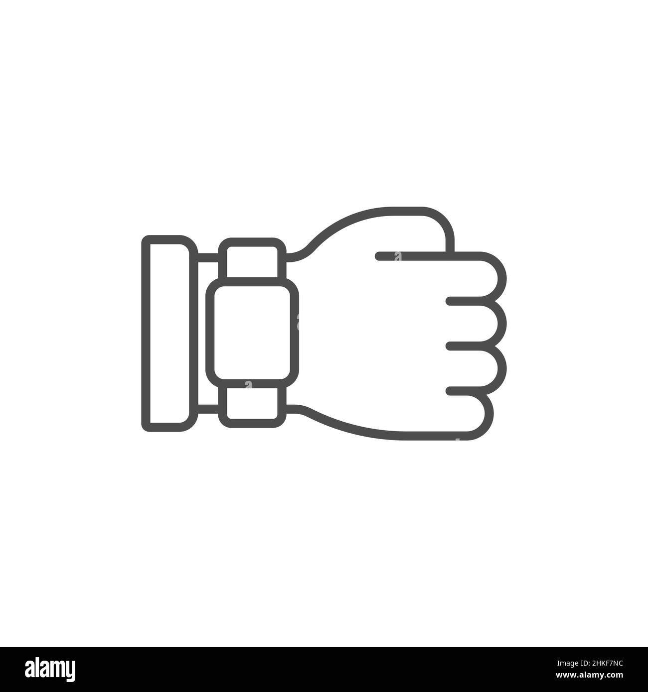 Icône de montre sur la ligne de main, signe vectoriel, pictogramme de ...