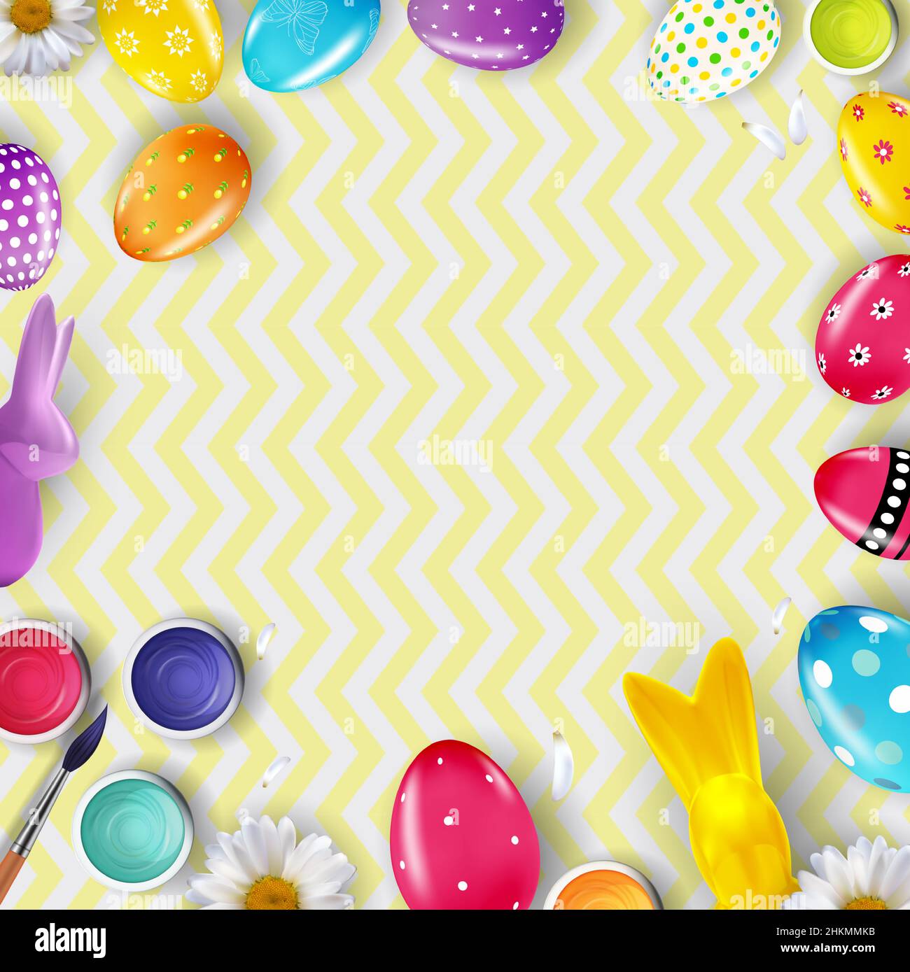 Modèle d'affiche de Pâques avec 3D œufs de Pâques réalistes et cadre ...