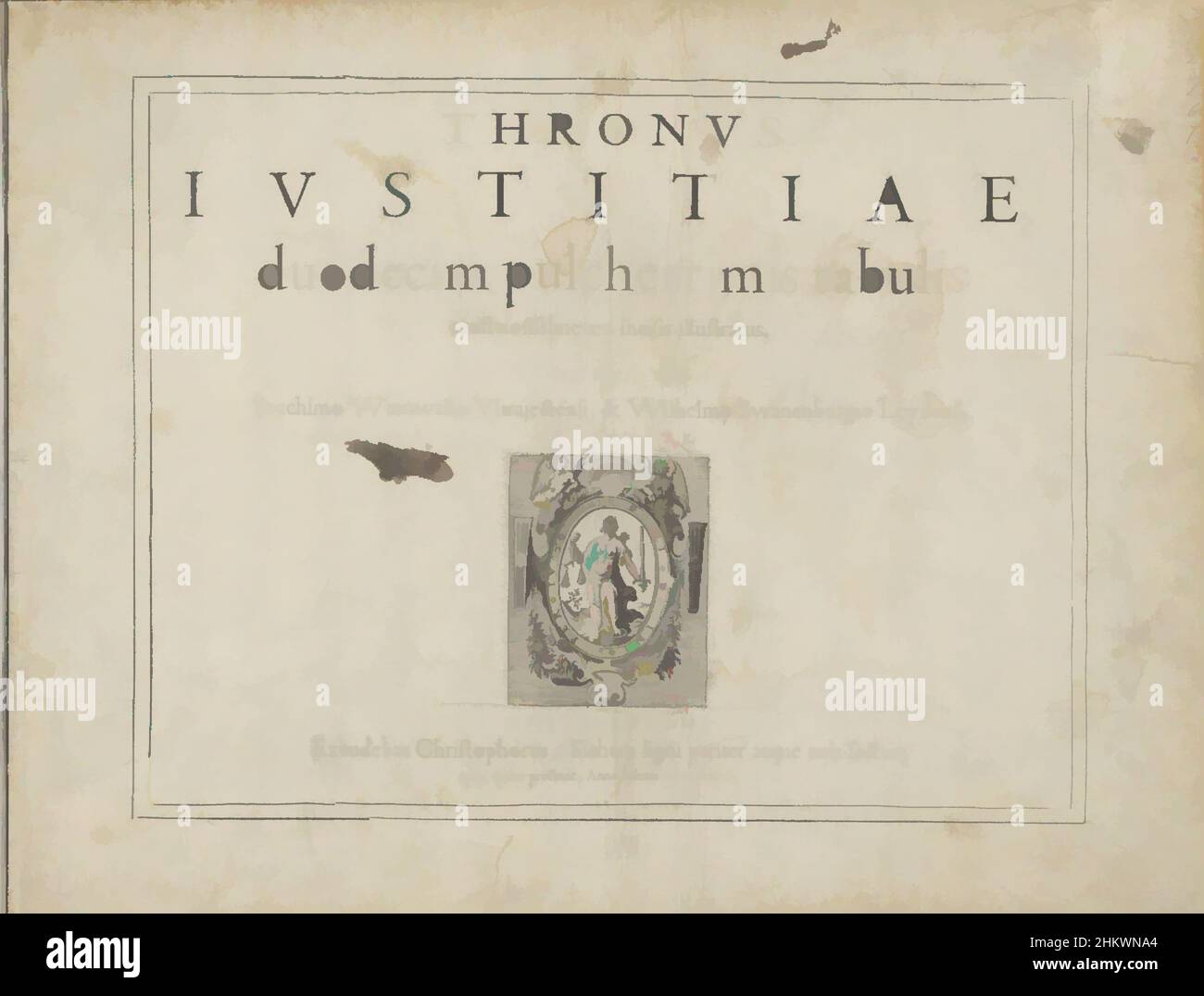 Art inspiré par la page de titre pour: Thronus justitiae, 1606, titre ...