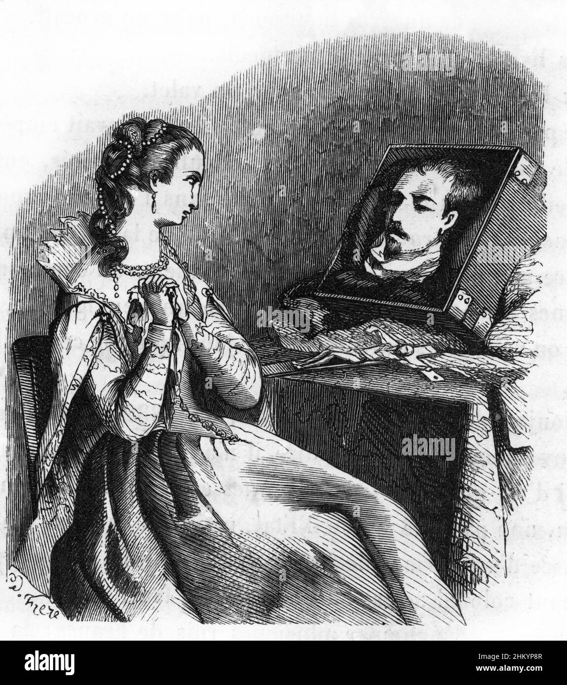 'Margot' (1553-1615) (Marguerite de Valois, surnommee) admirant la tête ...