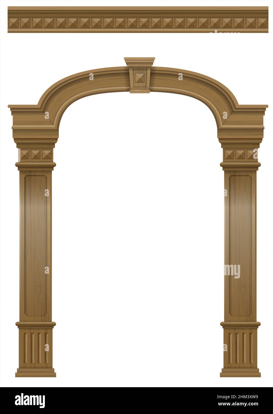 Arche classique en bois de la porte de portail avec les colonnes ...