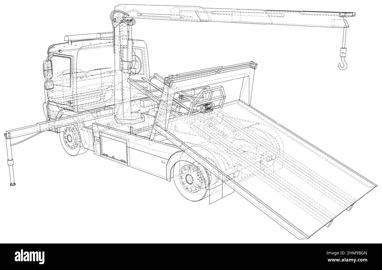 Plan de dessin du chariot de remorquage isolé sur fond blanc Image ...