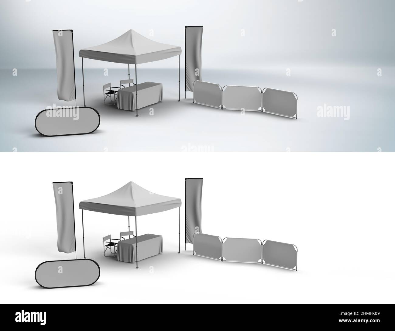 Stand d'exposition avec marquis Gazebo, toile de table, drapeaux ...