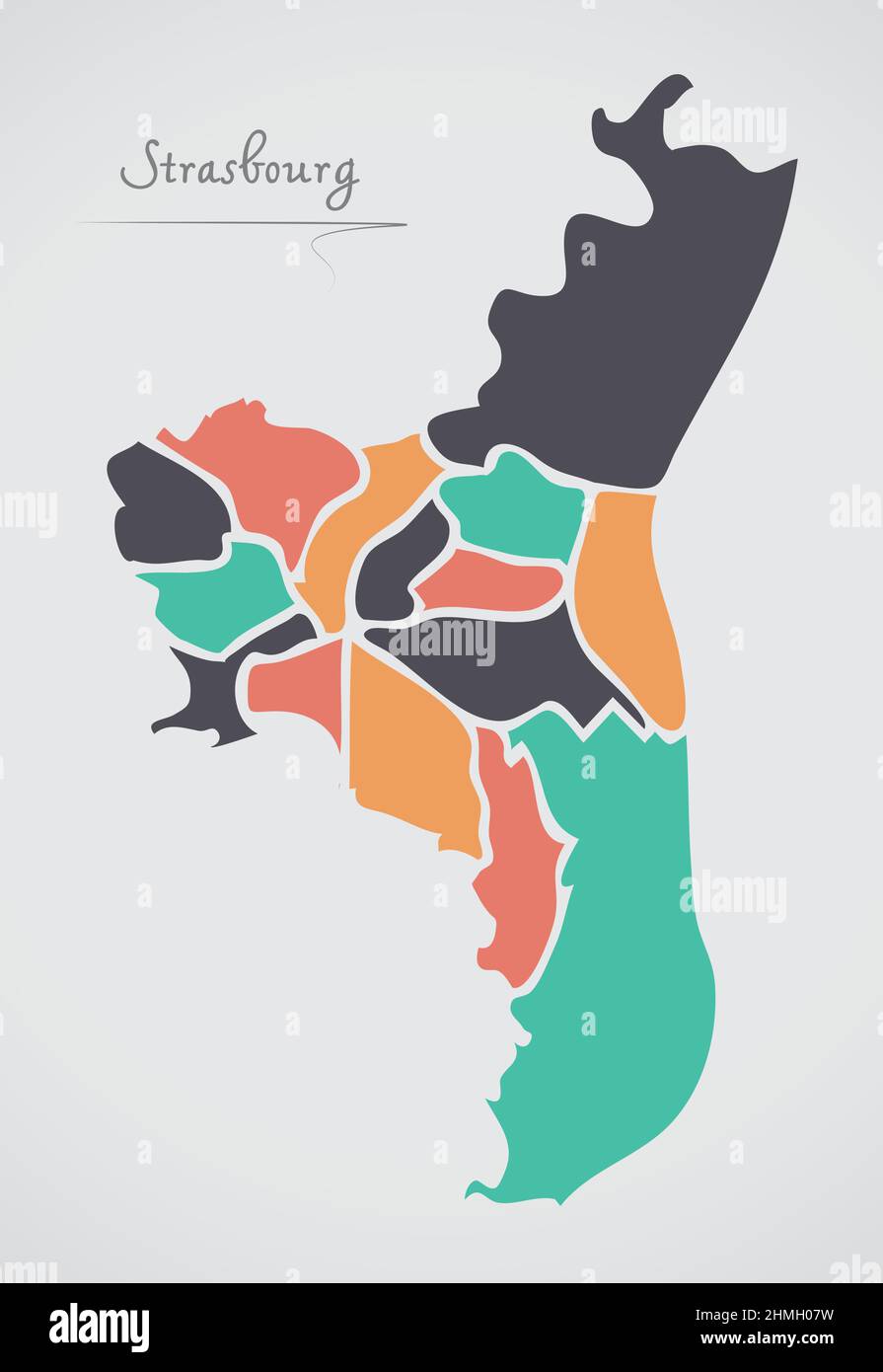 Carte de Strasbourg avec quartiers et formes rondes modernes Image ...